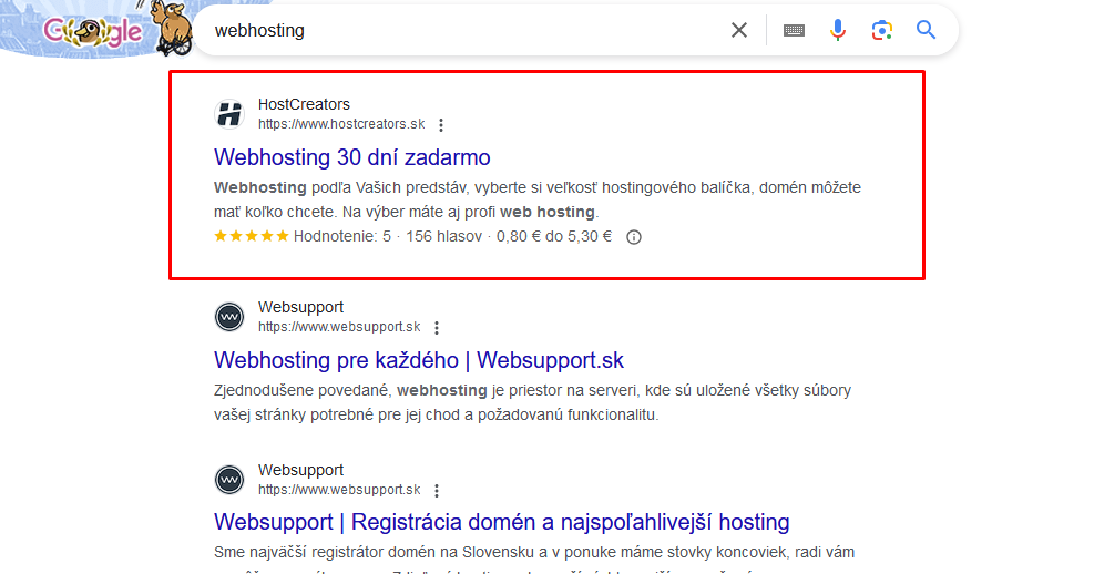 Podľa Google.sk sme jednotka na trhu | Zaujímavosti | HostCreators ...
